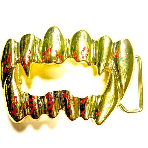 Accessories | Gold Bloody Vampire Fangs Mouth Mens Fashion Belt Buckle ...